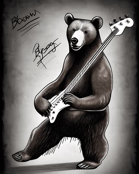 Brown Bear Playing Bass Guitar · Creative Fabrica