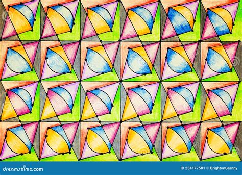 Squarescurves And Points Pattern Drawing Stock Illustration