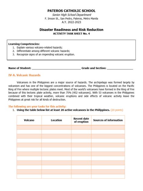 Drrr Activity Sheet 4 5 Pdf Volcano Types Of Volcanic Eruptions