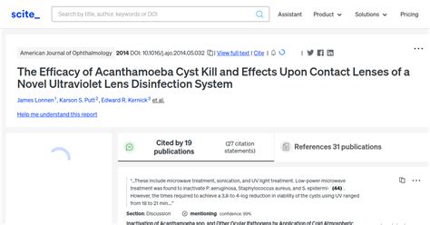 Citation Report The Efficacy Of Acanthamoeba Cyst Kill And Effects