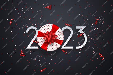 2023 크리 에이 티브 배경 번호 색종이 선물 크리스마스 카드 잡지 스타일 배너 웹 사이트 헤더 웹 포스터 템플릿 광고 포스터 3d 그림 3d 렌더링 프리미엄 사진