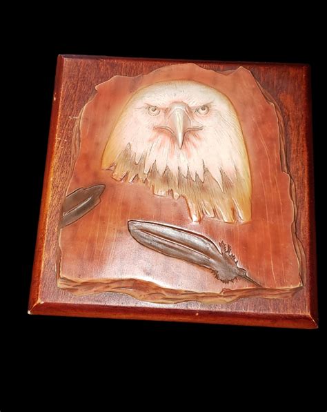 Vintage 3 D Carved Eagle Folk Art American Eagle Trinket Jewelry Box