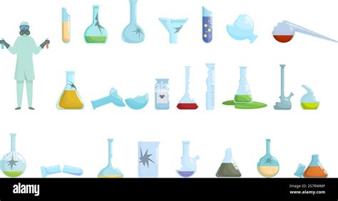 Broken Laboratory Glassware Icons Set Cartoon Vector Science Medical
