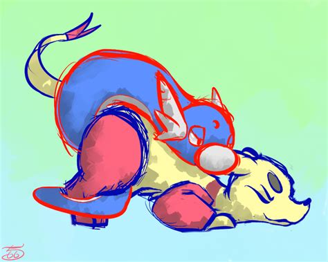 Rule 34 All Fours Ambiguous Gender Dratini Green Background Male