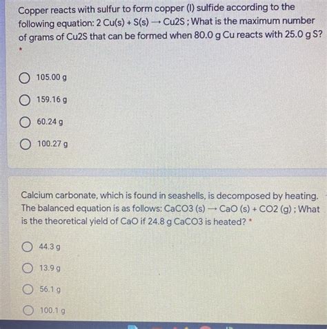 Solved Copper Reacts With Sulfur To Form Copper Sulfide Chegg Com
