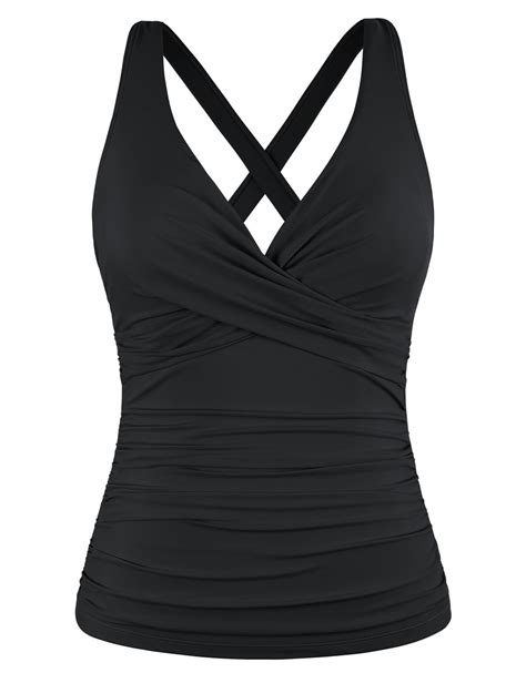 Hilor Womens Underwire Tankini Top Tummy Control Bathing Suits Sexy V Neck Crossover Swim Top