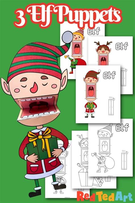 Three Elf Puppets With The Text 3 Puppets Cut Out And Red Ted Art On It