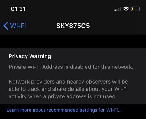 New WiFi Privacy Warning Message R IOSBeta