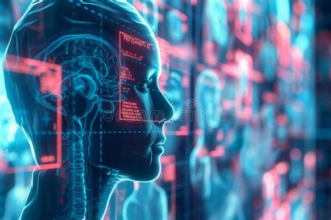 Futuristic Human Head With Neural Network Brain And Digital Connections Interface Hologram Stock