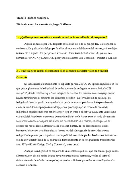 Tp1 Sucesorio Obligatorio2022 2023 Sucesiones Trabajo PrÁctico N° 1