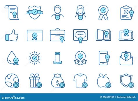 Quality Control And Check Mark Linear Icons Set Food Clothes Water