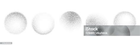 블랙 라운드 점묘 그라디언트 세트 그런 지 서클 점선 그림자 컬렉션 방사형 노이즈 텍스처 브러시 팩 하프톤 거친 모래 확산 모양 번들 라운드 스프레이 패턴 벡터 점태 형태