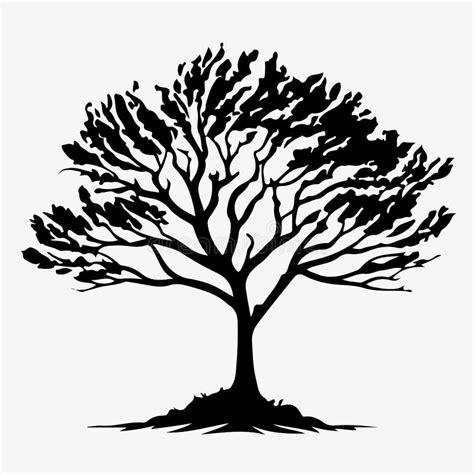 Whole Black Tree With Roots Isolated White Background Vector Stock