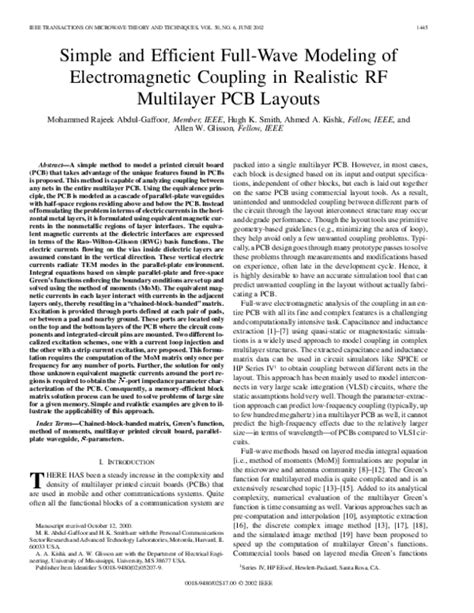 Pdf Simple And Efficient Full Wave Modeling Of Electromagnetic Coupling In Realistic Rf