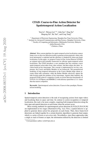 Pdf Cfad Coarse To Fine Action Detector For Spatiotemporal Action Localization