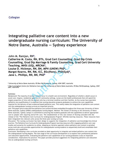 Pdf Integrating Palliative Care Content Into A New Undergraduate