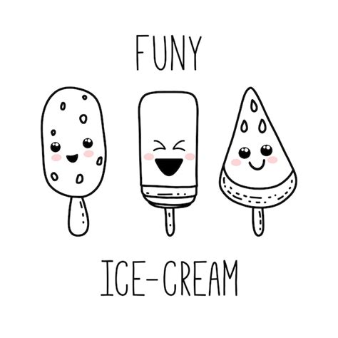 Lindos Personajes De Dibujos Animados Kawaii Dibujados A Mano Helado