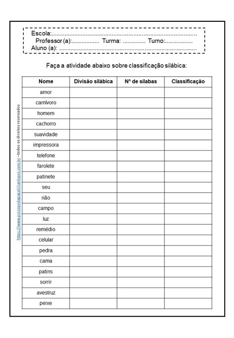 Atividade Separar Silabas 2 Ano
