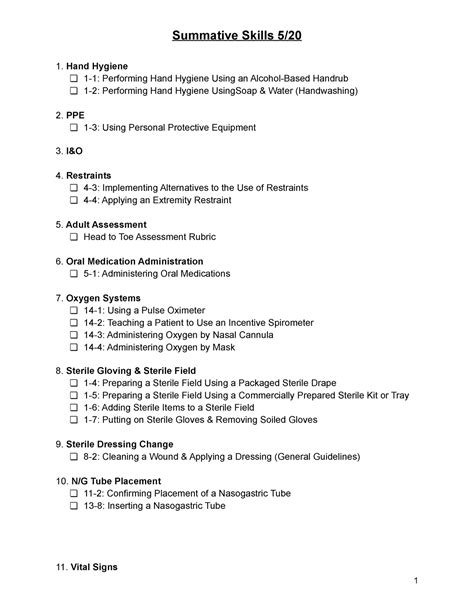 Summative Testing Schedule N11 2020 Summative Skills 5 Hand Hygiene 1 1 Performing Hand