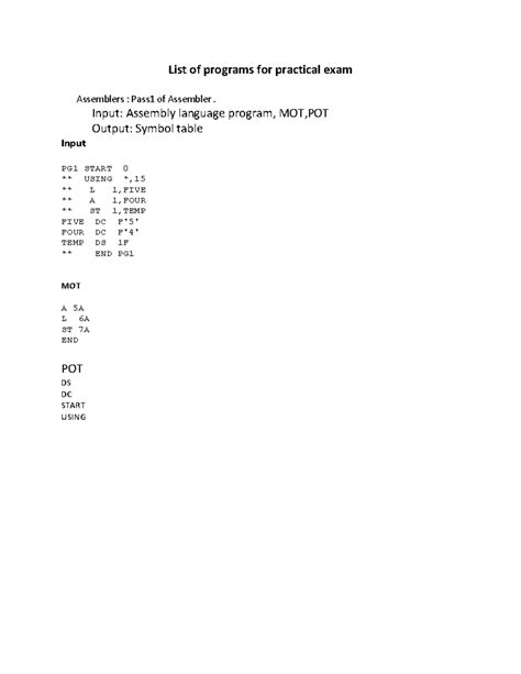 SPCC Practical Questions List Of Programs For Practical Exam