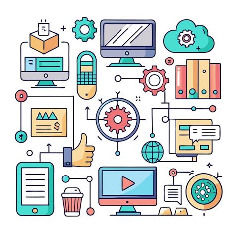 illustration of connected devices and gears representing digital workflow premium ai generated