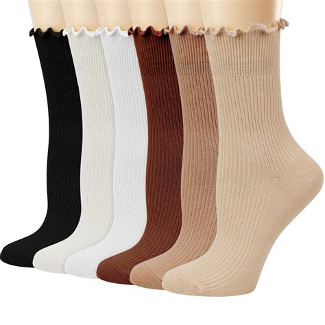Bgzleu 6 Pcs Womens Ruffle Socks：white Frilly Socks For Women Turn Cuff