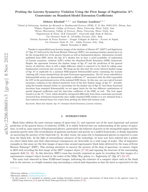 PDF Probing The Lorentz Symmetry Violation Using The First Image Of Sagittarius A