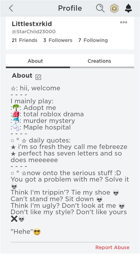 Roblox Description Ideas