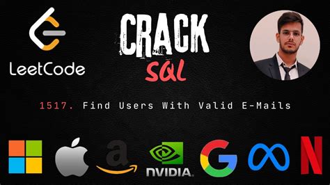 1517 Find Users With Valid E Mails Sql Leetcode Youtube