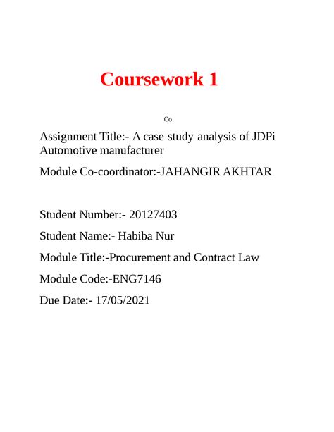 A Casestudyanalysis Of JDPi Automotive Manufacturer Coursework 1 Co