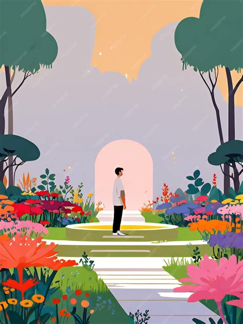 A Man Stands In A Garden With A Man Standing In Front Of A Door