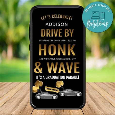 Electronic Drive By Honk And Wave Graduation Electronic Invite