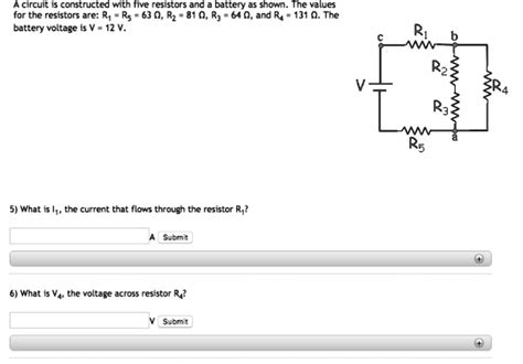 Solved A Circuit Is Constructed With Five Resistors And A Battery As Shown The Values For The