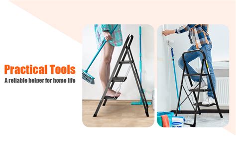 Soctone 3 Step Ladder Lightweight Folding Step Stools For Adults With