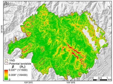 b potential landslide mapped based on differential deformation map