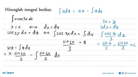 Hitunglah integral berikut.integral x cos 3x dx - YouTube