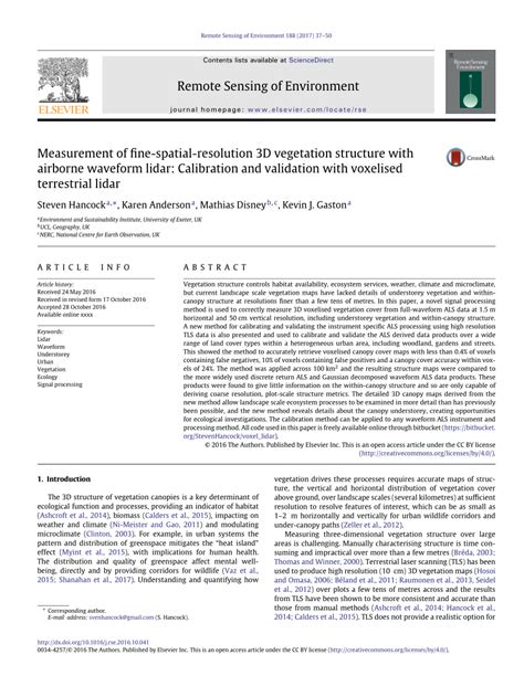 Pdf Measurement Of Fine Spatial Resolution 3d Vegetation Structure With Airborne Waveform