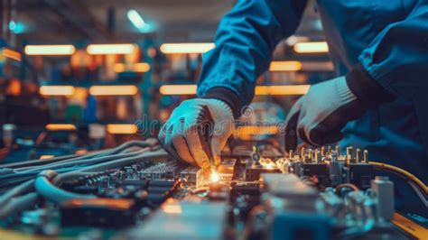 Worker Assembling Circuit Board In Factory Stock Image Image Of Plant
