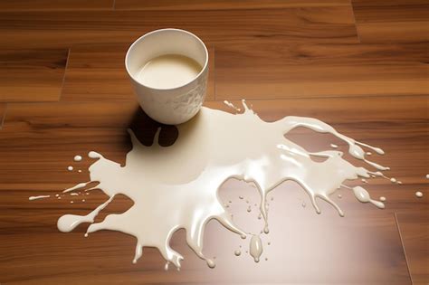 Premium Photo White Milk Spilled And Splash On The Dark Floor Surface