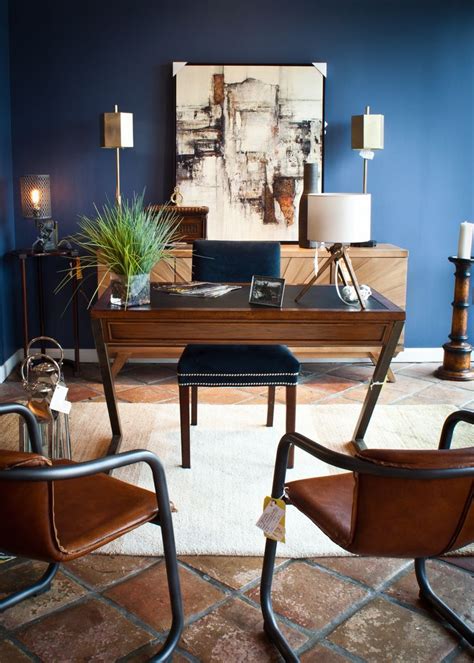 Modern Home Office With Blue Accent Wall At Hoffman And Albers Interior