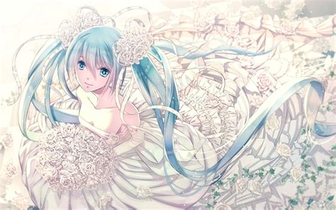 Vocaloid Hatsune Miku Long Hair Twintails Wedding Dress White