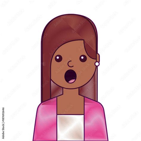 Portrait Surprised Young Woman Face Expression Cartoon Vector