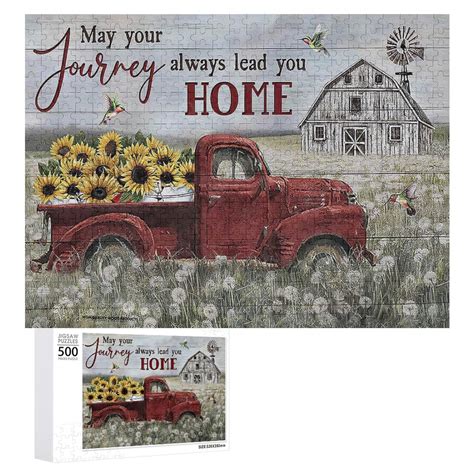 Farmhouse Red Truck Sunflower 500 Piece Jigsaw Puzzles For Adults