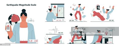 Earthquake Magnitude Chart Set Richter Scale Of Natural Disaster Stock