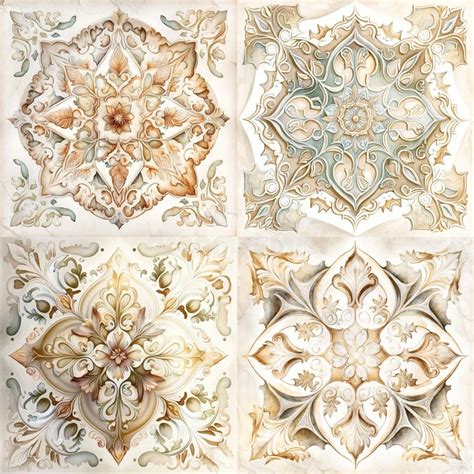 Watercolor Vintage Mosaic Tile Background Abstract Floral Azulejo
