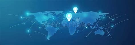 Stylized World Map With Location Pins And Connecting Lines Illustrating Global Connectivity In