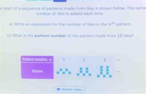 Solved E Start Of A Sequence Of Patterns Made From Tiles Is Shown