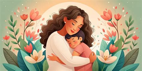 Madre Abrazando A Su Hijo Con Flor De Fondo Concepto Del Día De La