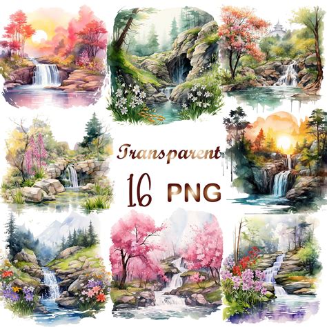 16 Png Forest Waterfalls Clipart Woodland Nature Landscape Scenery