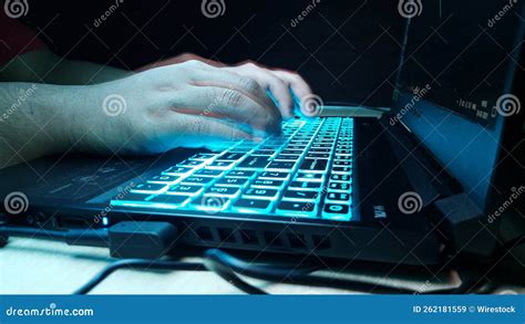 Selective Focus Shot Of A Man Typing On A Laptop Keyboard Cybersecurity Concept Stock Image